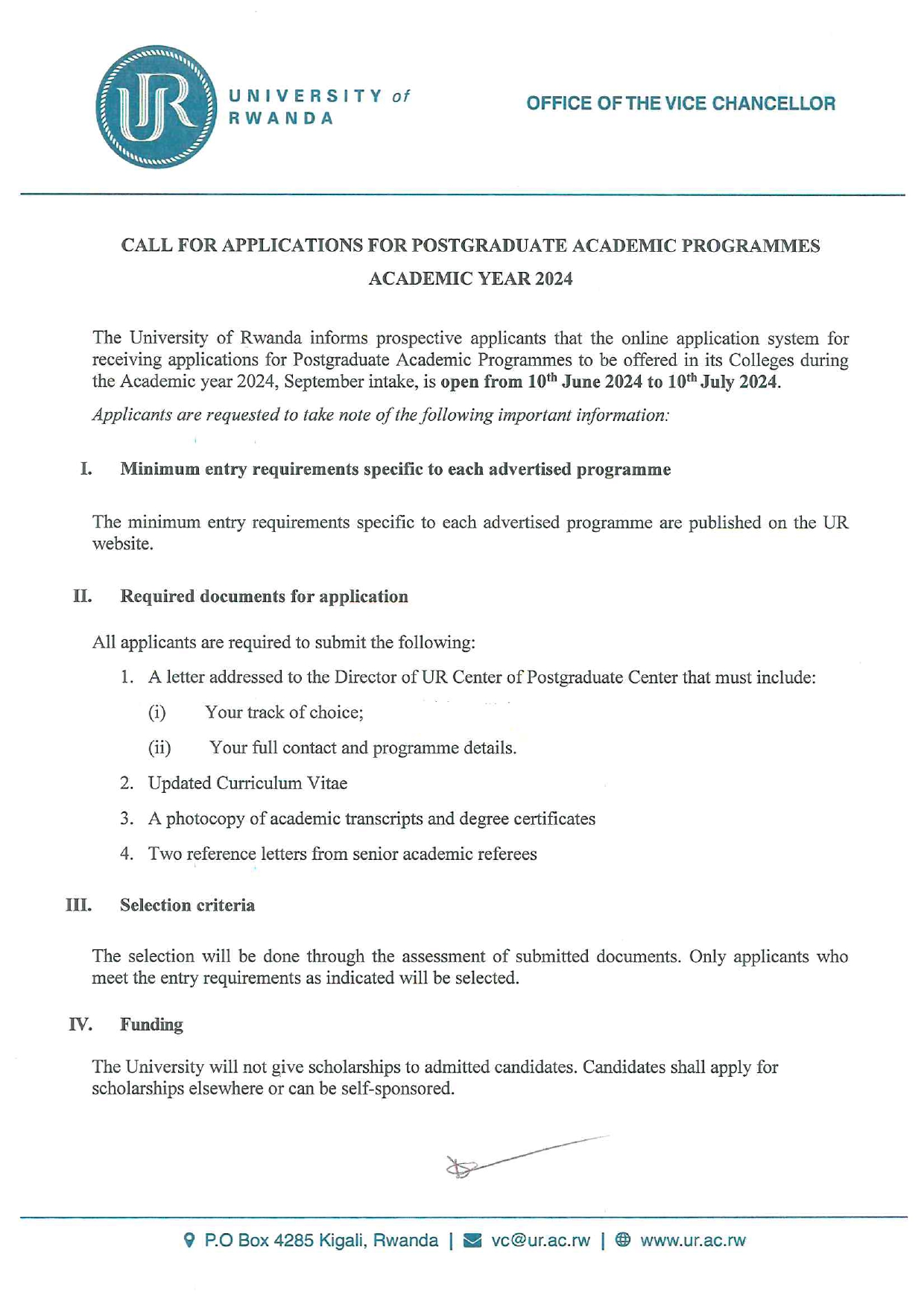 UNIVERSITY OF RWANDA POSTGRADUATE ACADEMIC PROGRAMMES ACADEMIC YEAR ...