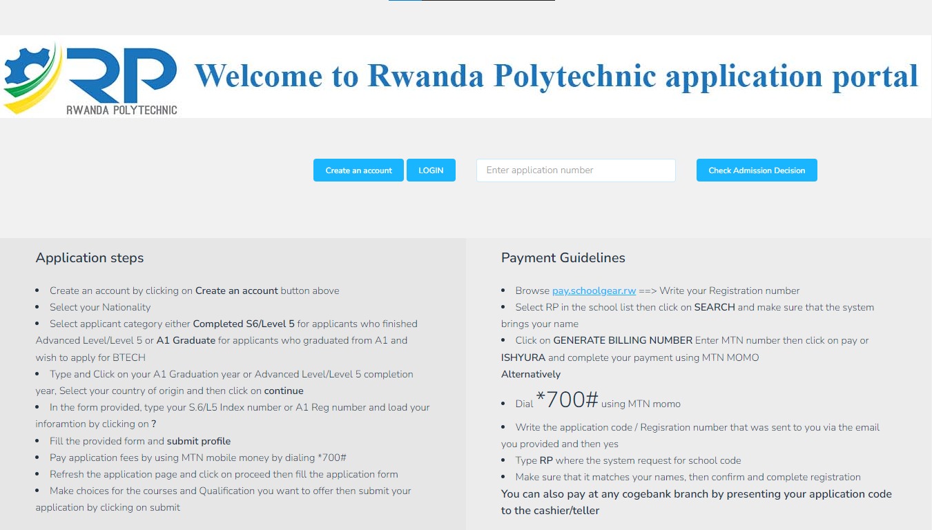 RWANDA POLYTECHNIC APPLICATION PROCESS 2024/2025: GUIDELINES AND ...